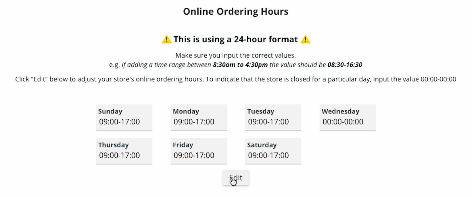 How do I set my online ordering hours?